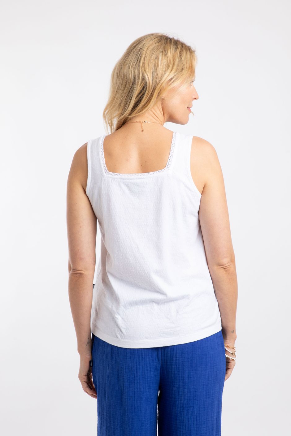 Chelle Square Neck Jersey Vest White | Weird Fish