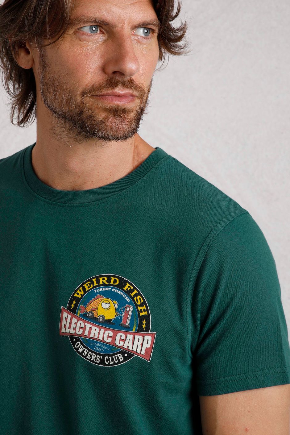 Electric Carp Back Print Artist T-Shirt Forest Green | Weird Fish