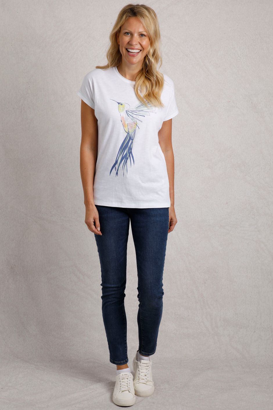 Hummingbird Organic Cotton Front Print T-Shirt White | Weird Fish