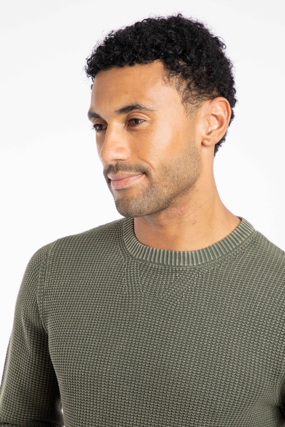 Easton Waffle Crew Neck Jumper Fir Green | Weird Fish