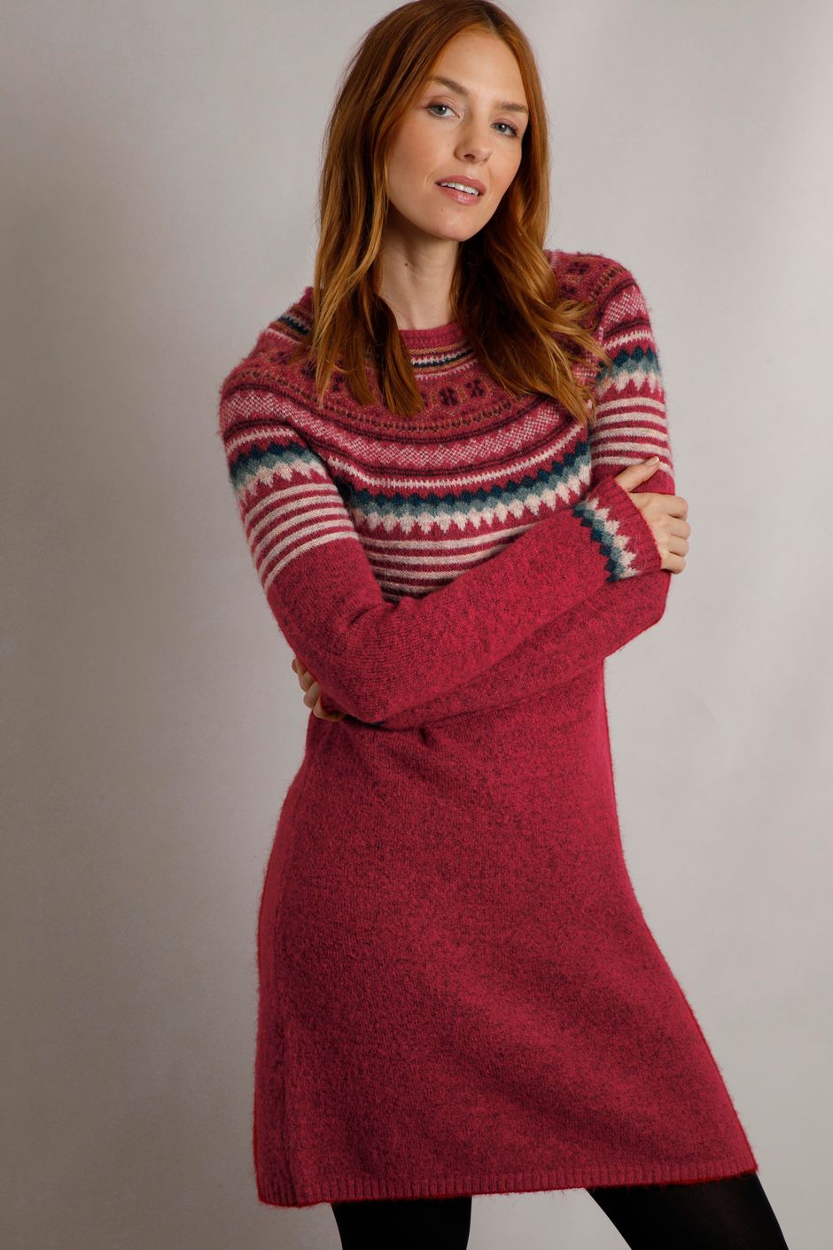 Blakely Eco Fair Isle Knitted Dress Rhubarb | Weird Fish