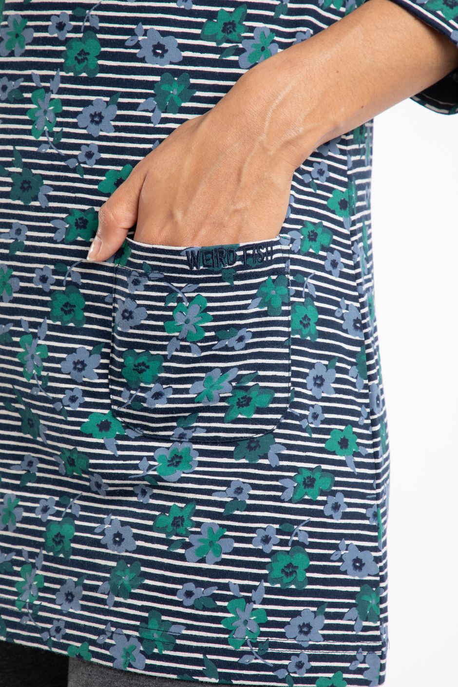 Charlotte Organic Cotton Printed Jersey Tunic Navy Blue | Weird Fish