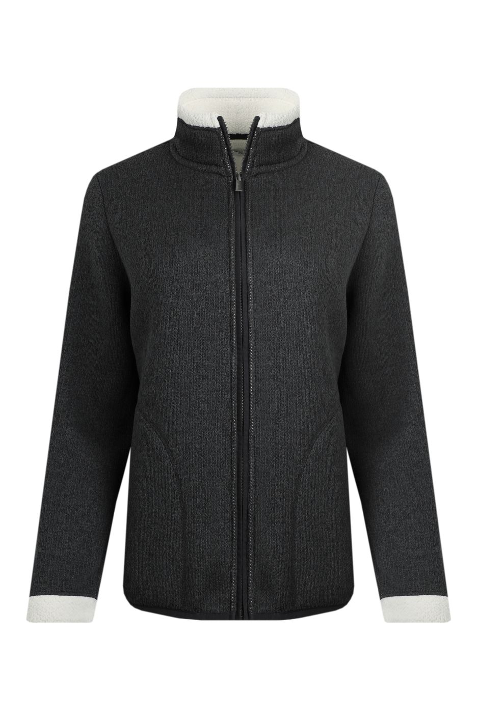 Campbell Faux Shearling Bonded Full Zip Fleece Washed Black | Weird Fish