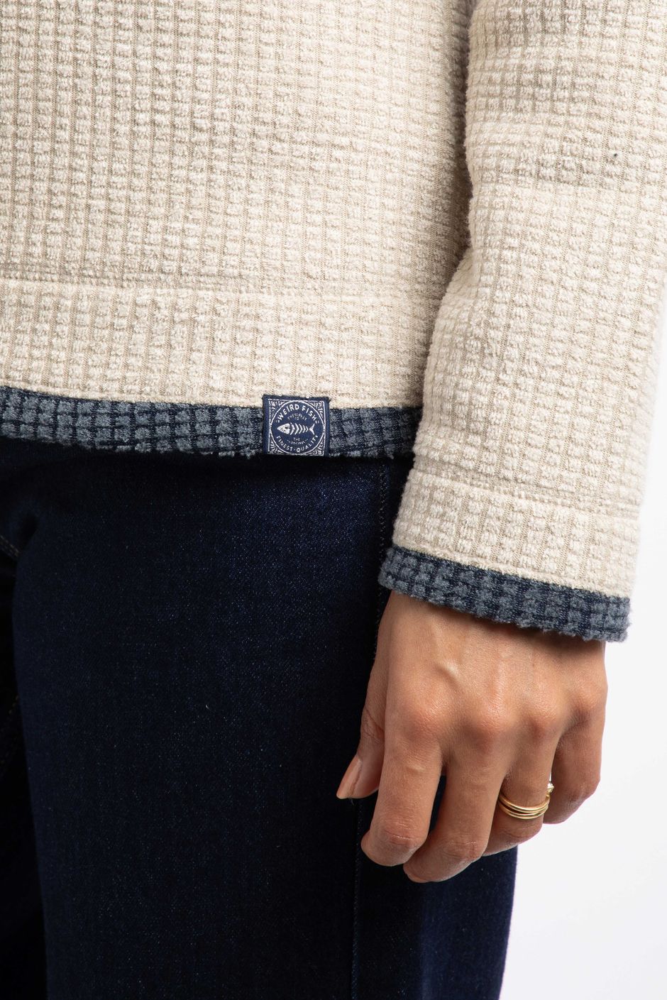 Beye 1/4 Zip Grid Fleece Ecru | Weird Fish