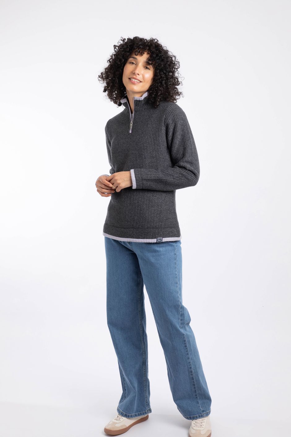Beye 1/4 Zip Grid Fleece Washed Black | Weird Fish
