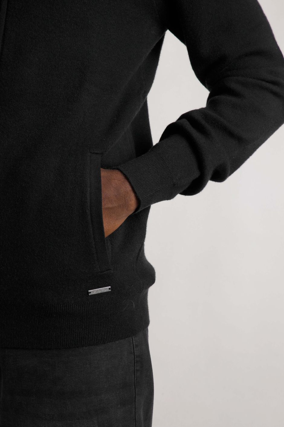 Samuel Knitted Full Zip Hooded Jumper Black | Weird Fish