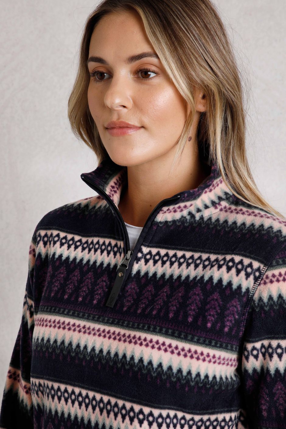 Reena 1/4 Zip Printed Microfleece Dark Purple | Weird Fish