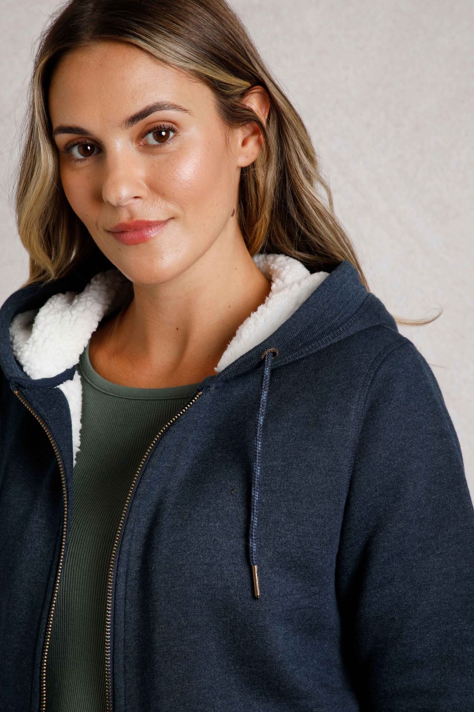 Sevanna Eco Borg Lined Jersey Hoodie Navy | Weird Fish