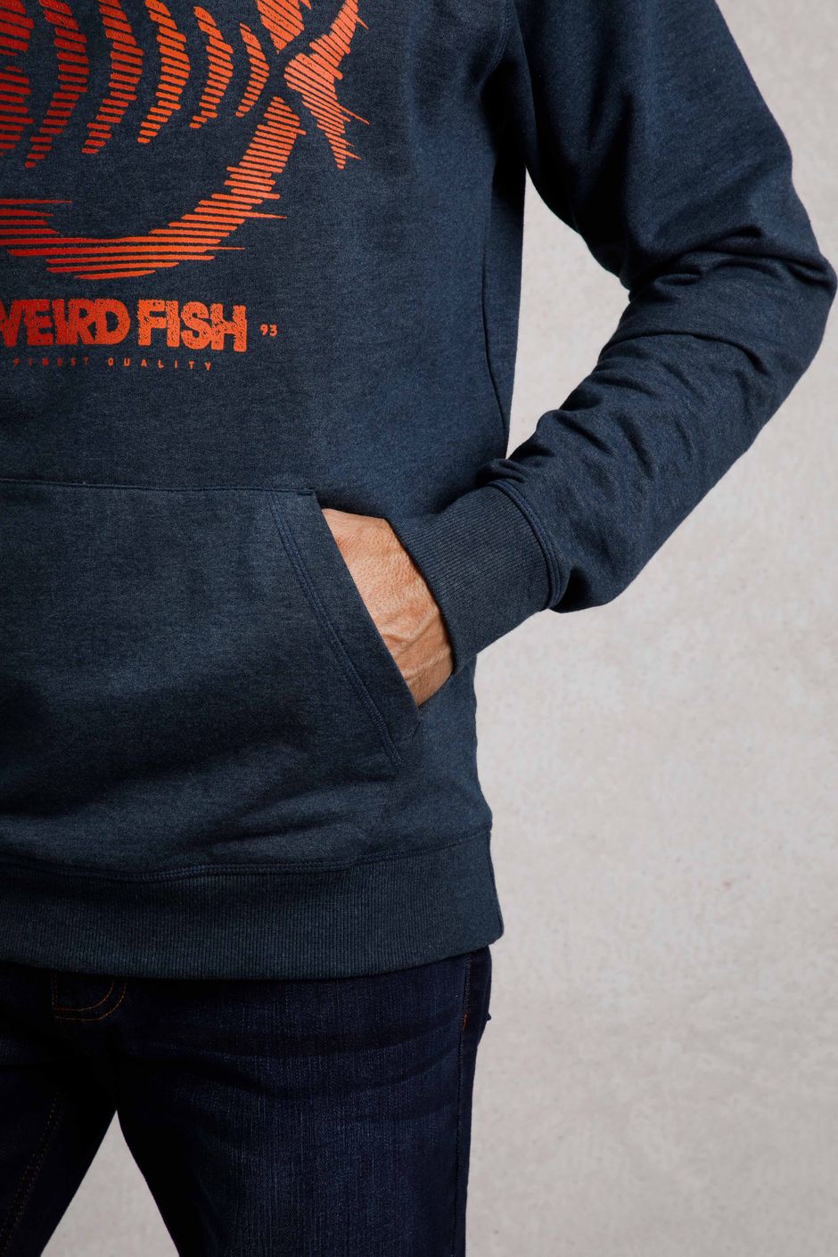 Bryant Front Print Graphic Popover Hoodie Navy | Weird Fish