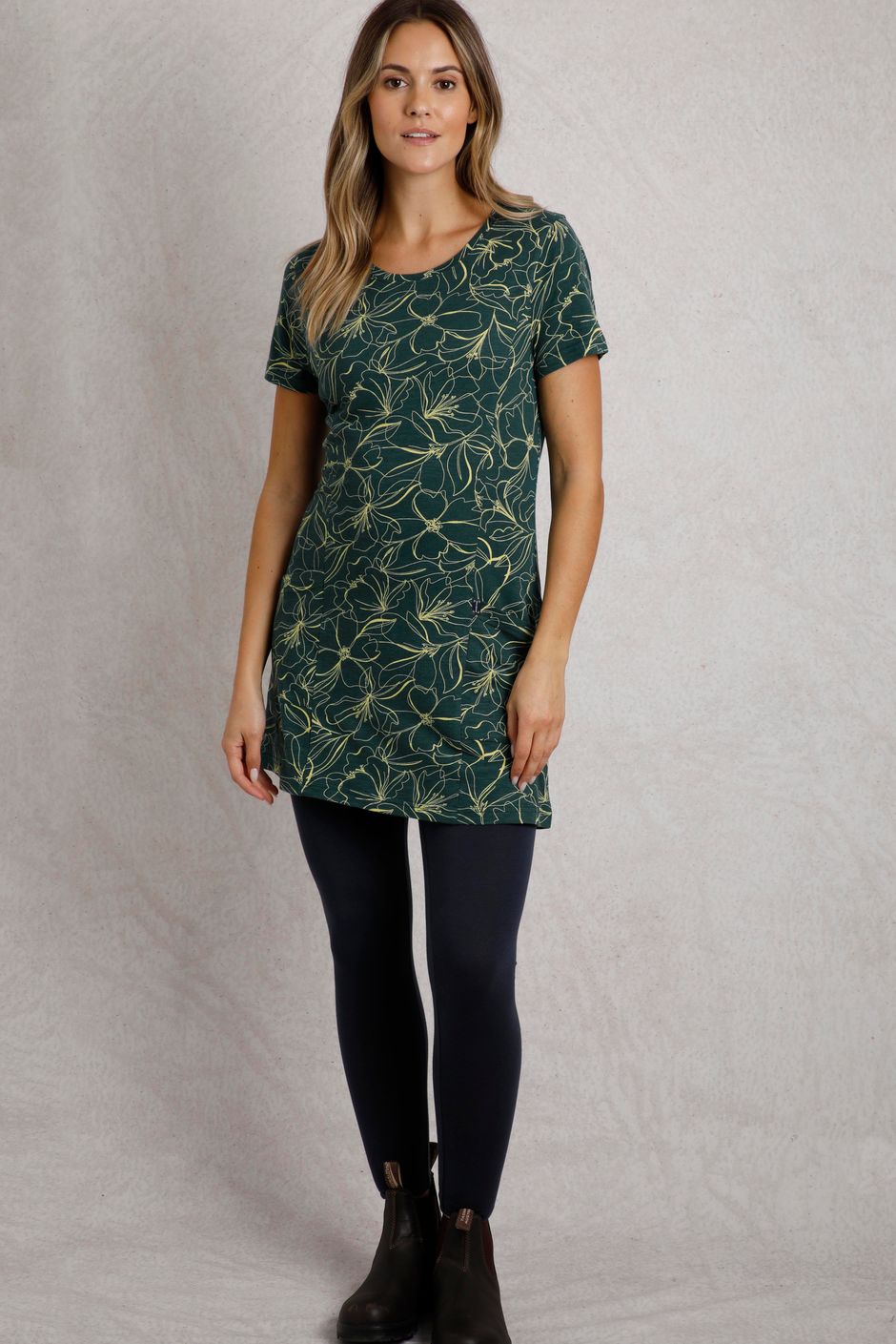 Sidra Organic Cotton Printed Jersey Slub Tunic Forest Green | Weird Fish