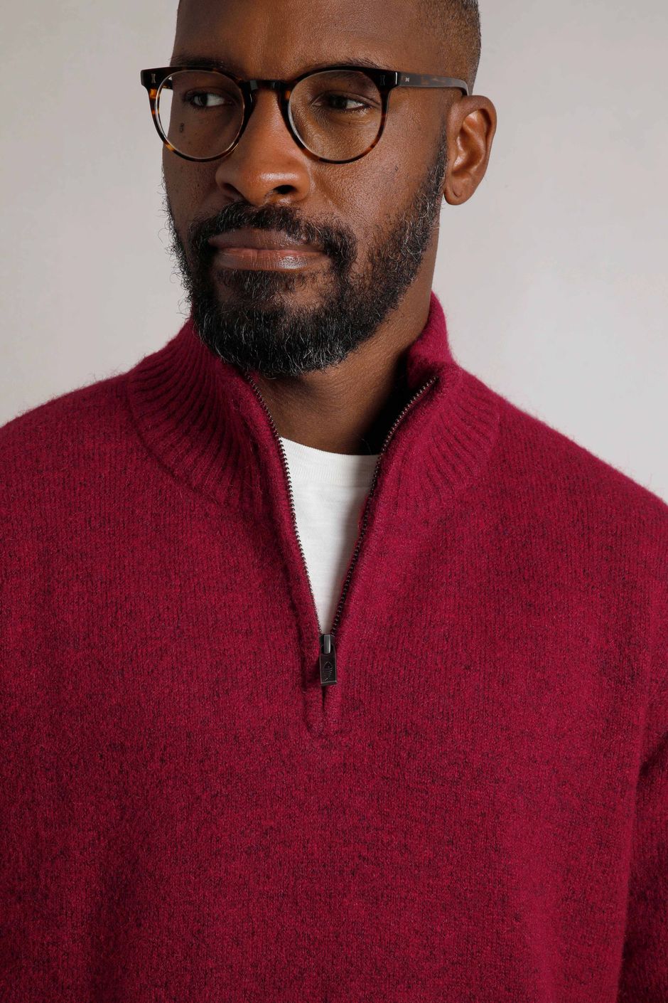 Helmsdale Eco 1/4 Zip Jumper Garnet | Weird Fish