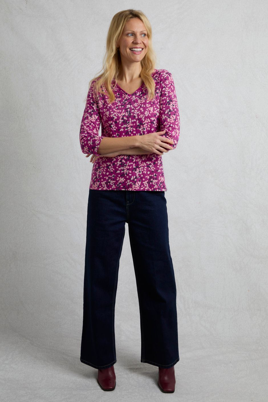 Laveda Organic Cotton Printed Slub Jersey T-Shirt Dark Raspberry ...