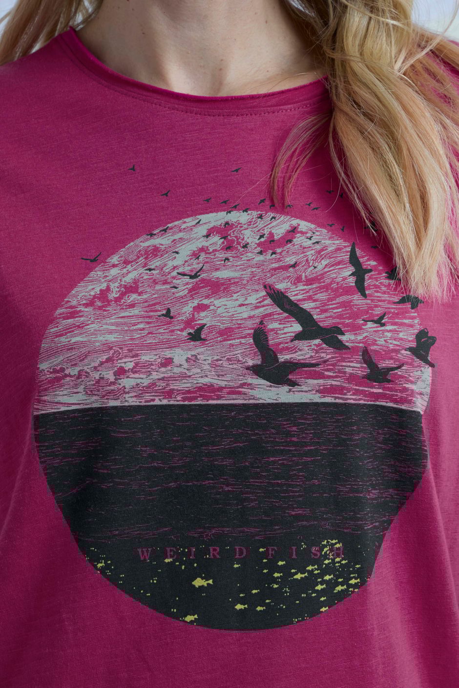 Volant Organic Cotton Front Print T-Shirt Dark Raspberry | Weird Fish