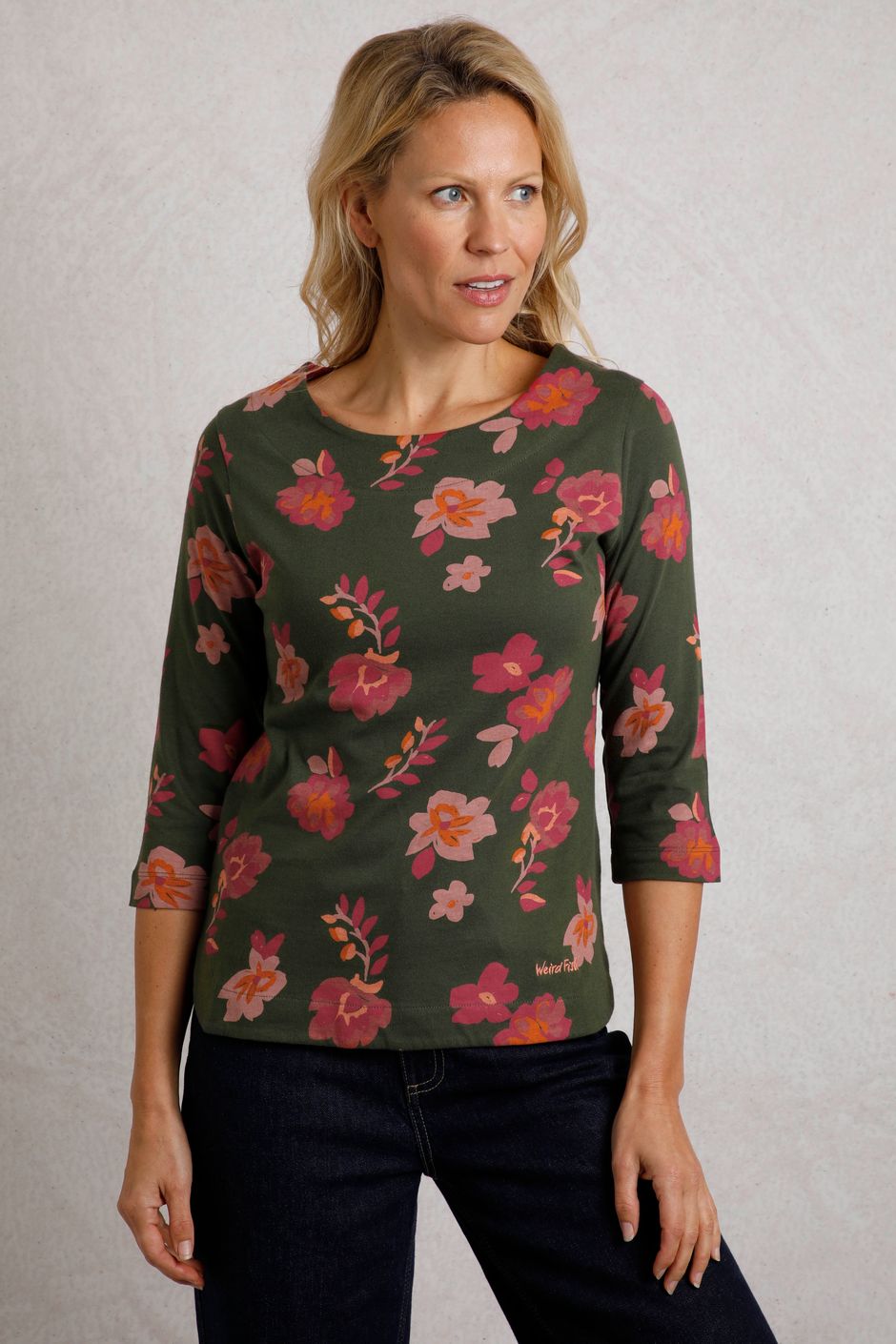 Rachel Printed Jersey T-Shirt Olive | Weird Fish