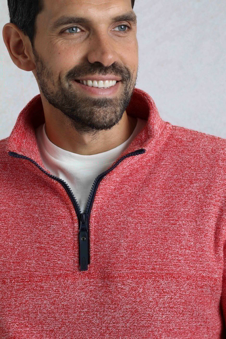 Laramie Eco 1/4 Zip Snow Marl Fleece Tango Red | Weird Fish