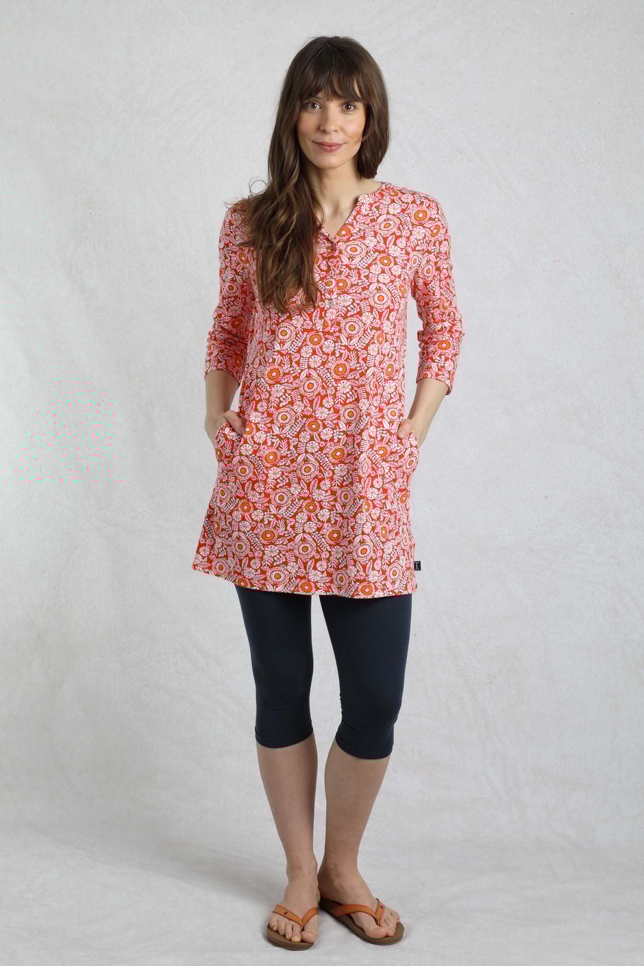 Ava Organic Cotton Printed Slub Tunic Tango Red | Weird Fish