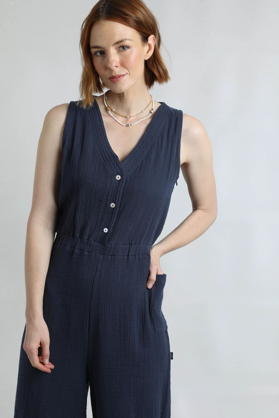 Alani Organic Cotton Double Cloth Jumpsuit Navy | Weird Fish