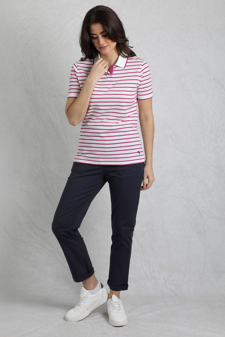 Janely Organic Cotton Striped Pique Polo Dark Raspberry | Weird Fish