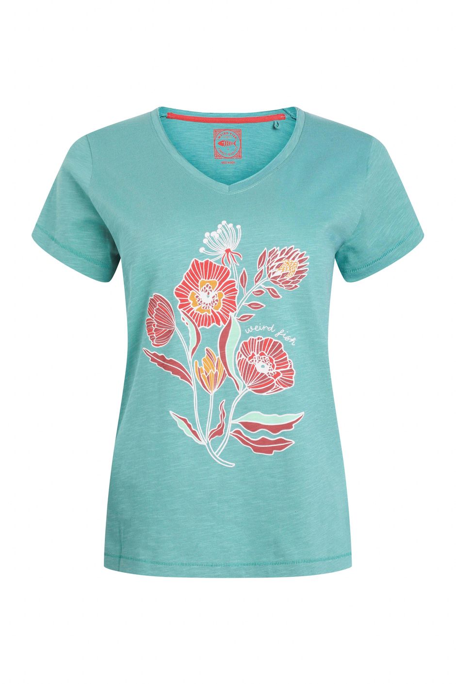 Botanic Organic Cotton V Neck Front Print T-Shirt Viridis | Weird Fish