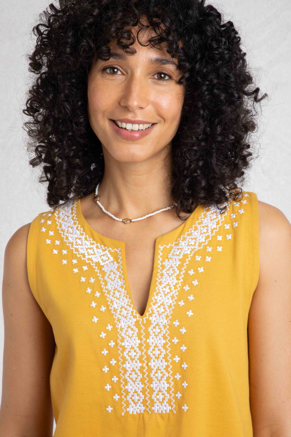 Tirtha Organic Cotton Embroidered Jersey Vest Deep Amber | Weird Fish