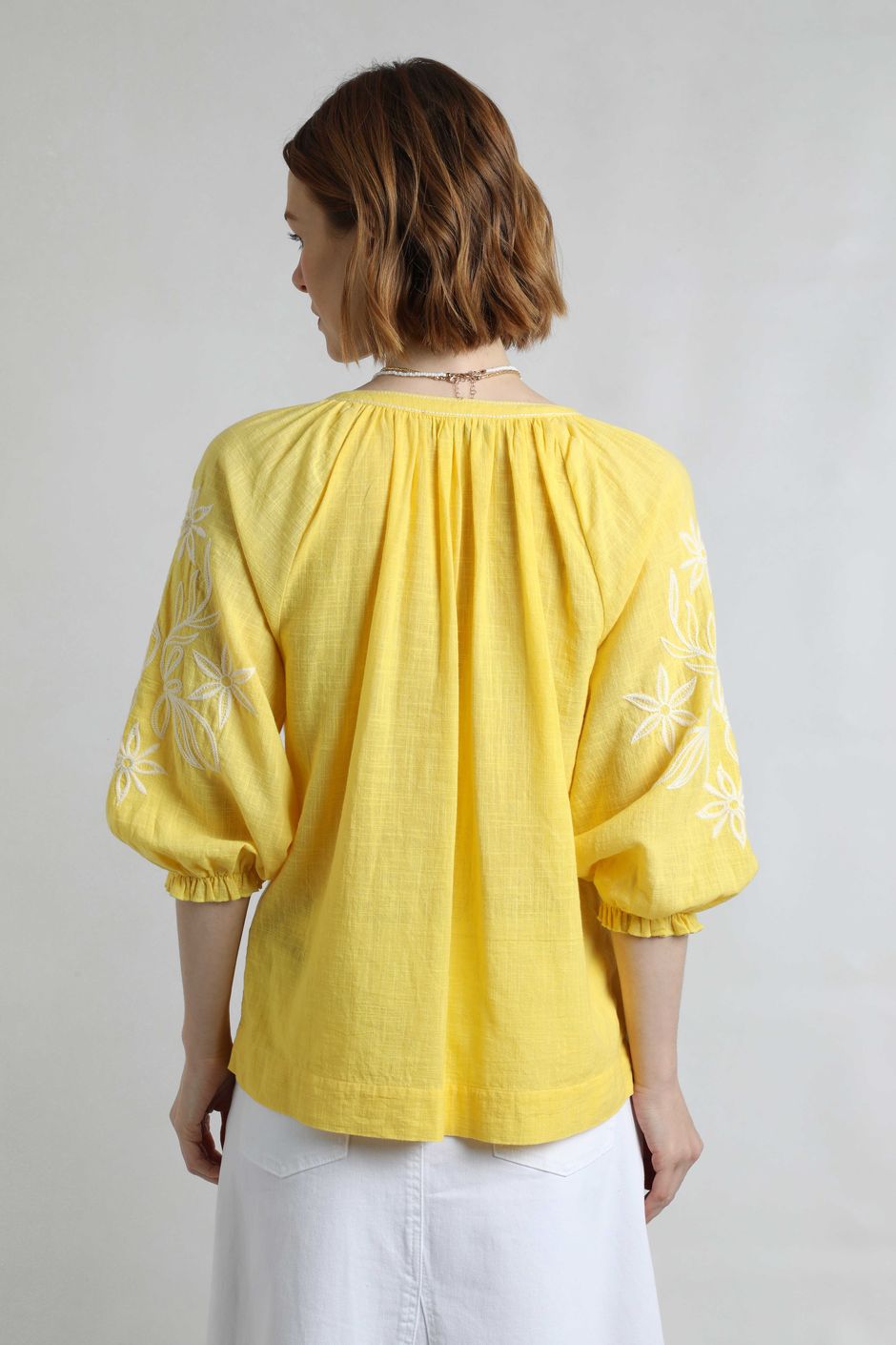 Emma Embroidered Sleeve Blouse Sunshine Yellow | Weird Fish