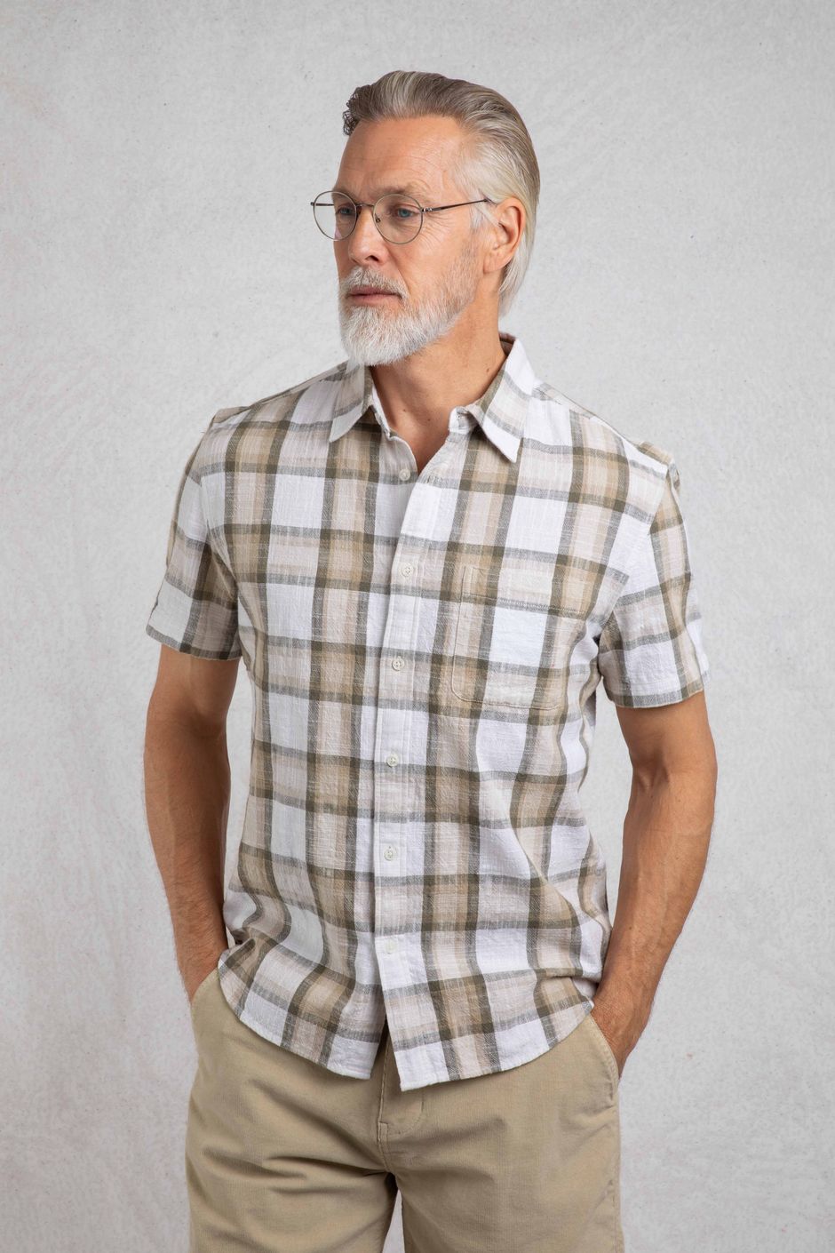 Benjamin Textured Check Shirt Stone | Weird Fish