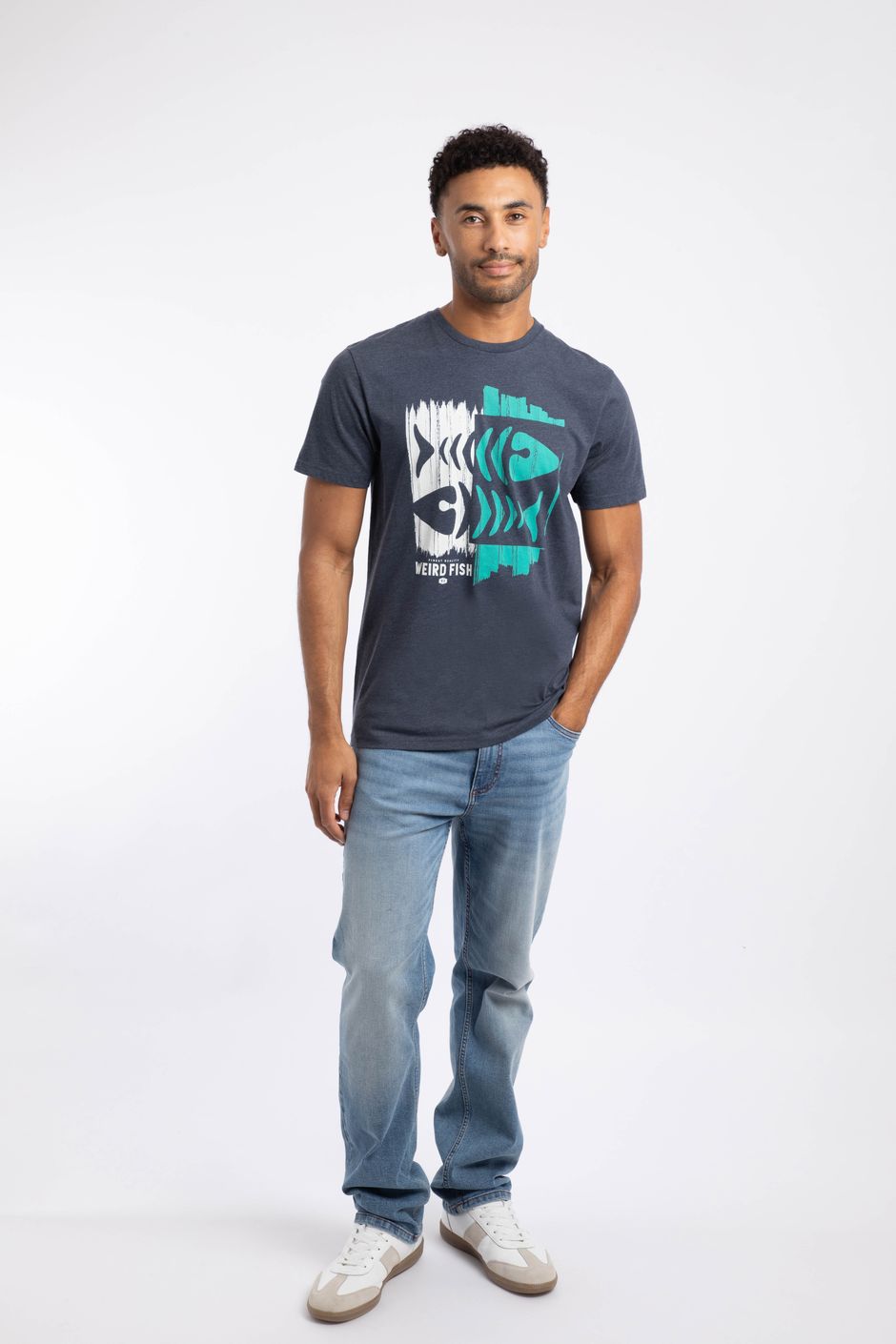 Double Fish Front Print Eco Graphic T-Shirt Navy | Weird Fish