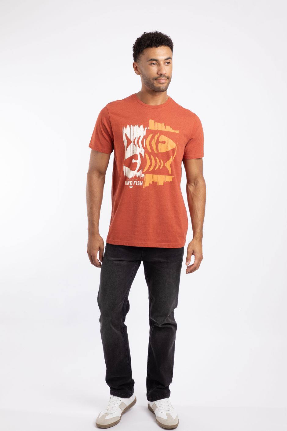 Double Fish Front Print Eco Graphic T-Shirt Rust Leaves | Weird Fish