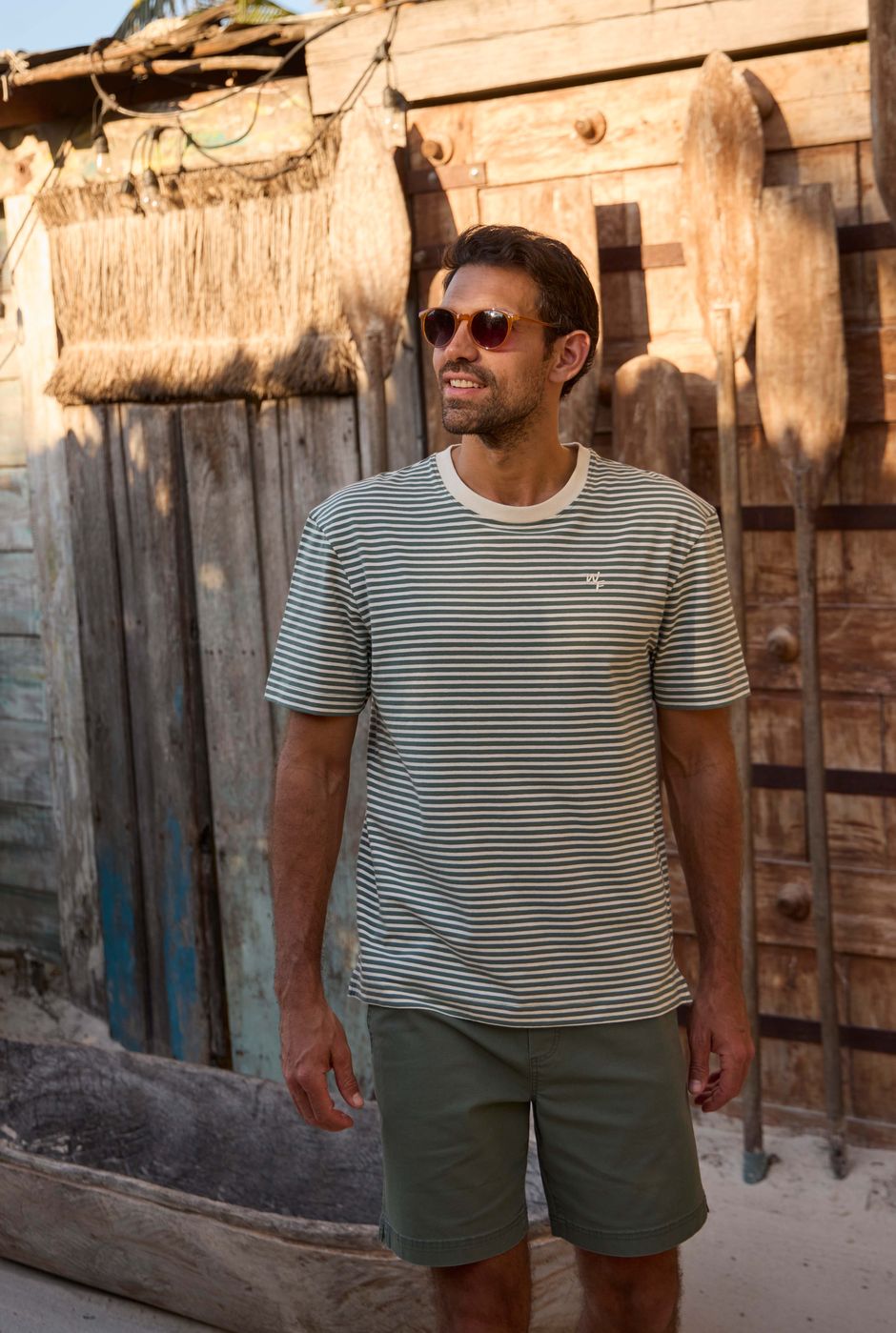 Adair Super Soft Striped T-Shirt Army Green | Weird Fish