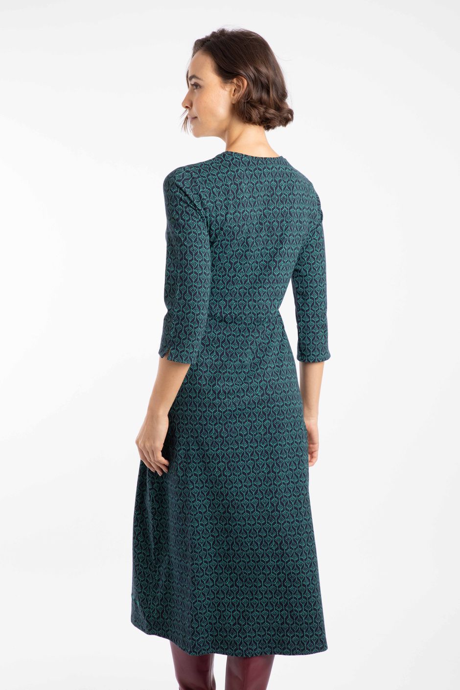 Felicity Organic Cotton Printed Jersey Midi Dress Green | Weird Fish