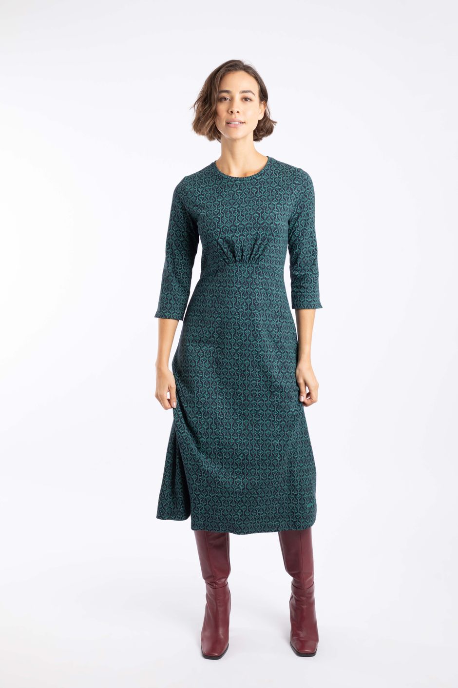 Felicity Organic Cotton Printed Jersey Midi Dress Green | Weird Fish