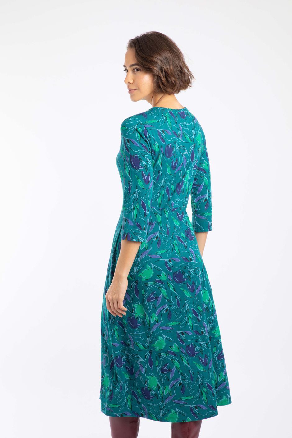 Felicity Organic Cotton Printed Jersey Midi Dress Leaf Green | Weird Fish