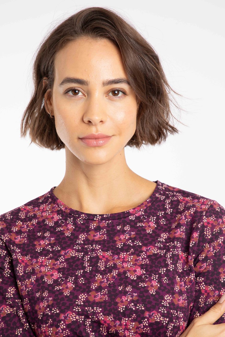 Felicity Organic Cotton Printed Jersey Midi Dress Purple Wine | Weird Fish