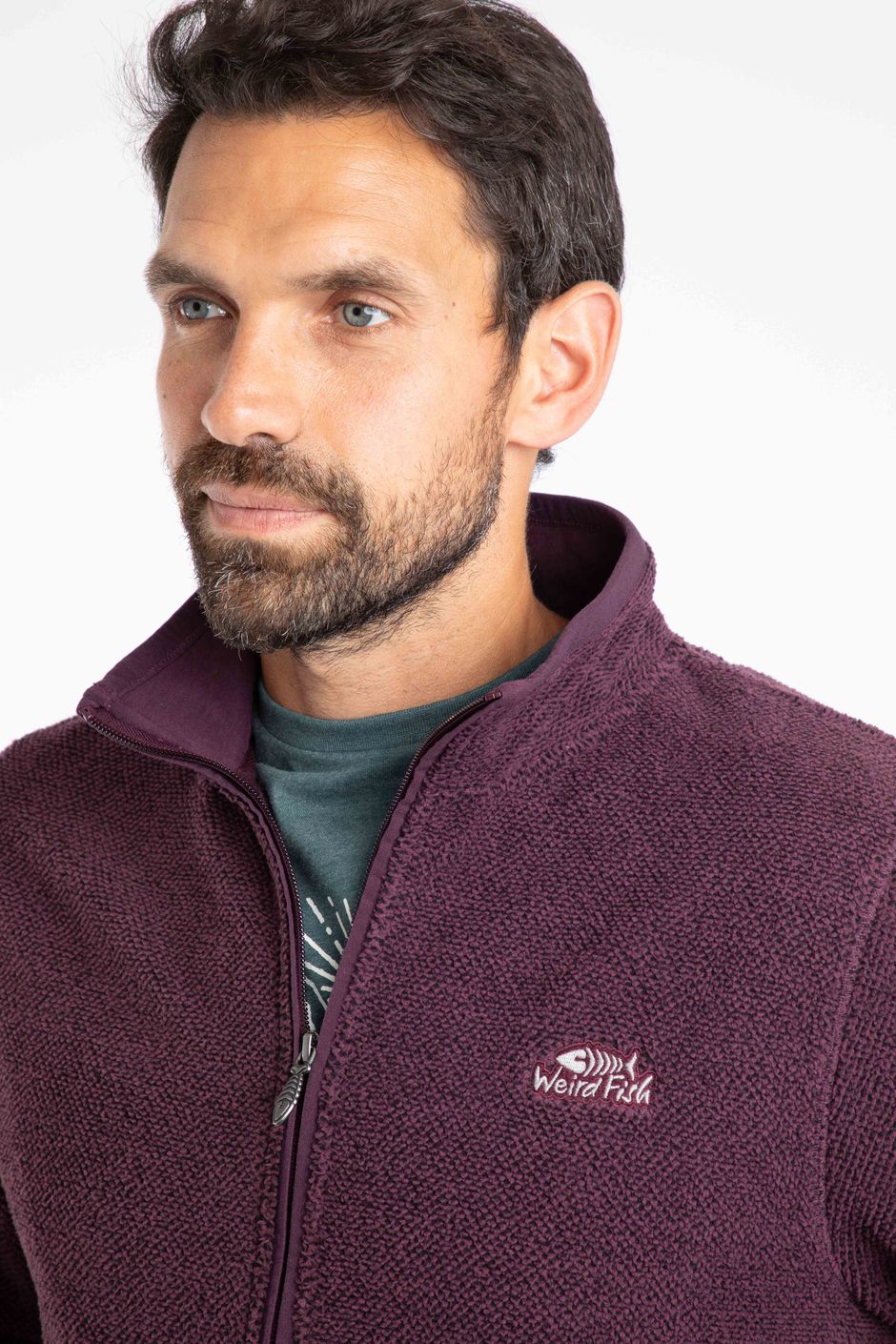 Merrill Full Zip Textured Fleece Aubergine | Weird Fish