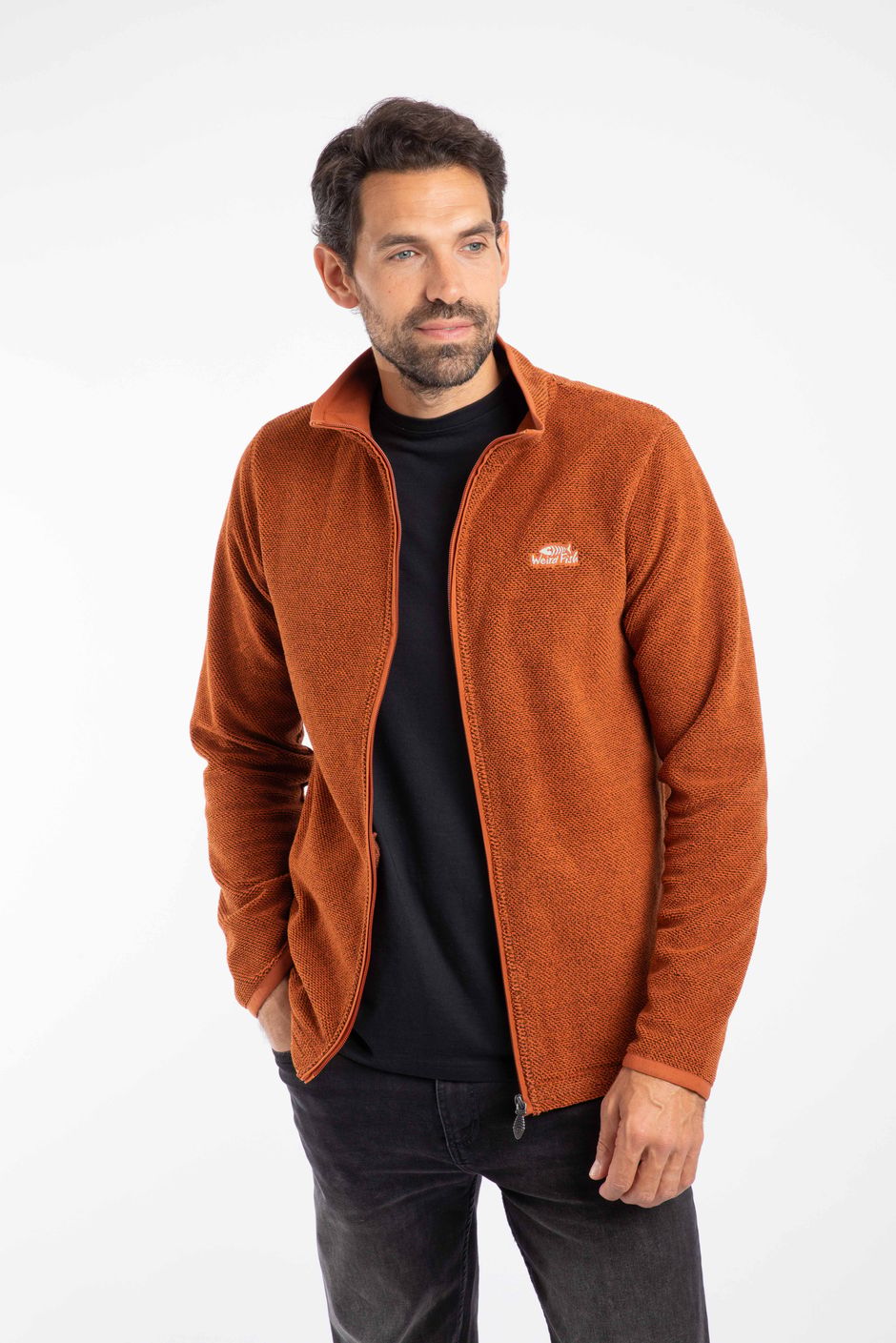 Merrill Full Zip Textured Fleece Brick Orange | Weird Fish