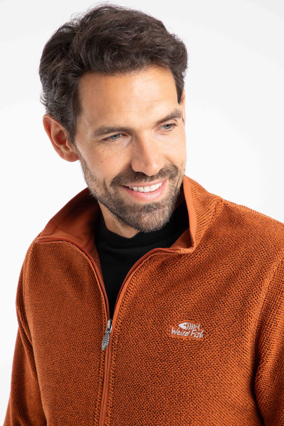 Merrill Full Zip Textured Fleece Brick Orange | Weird Fish