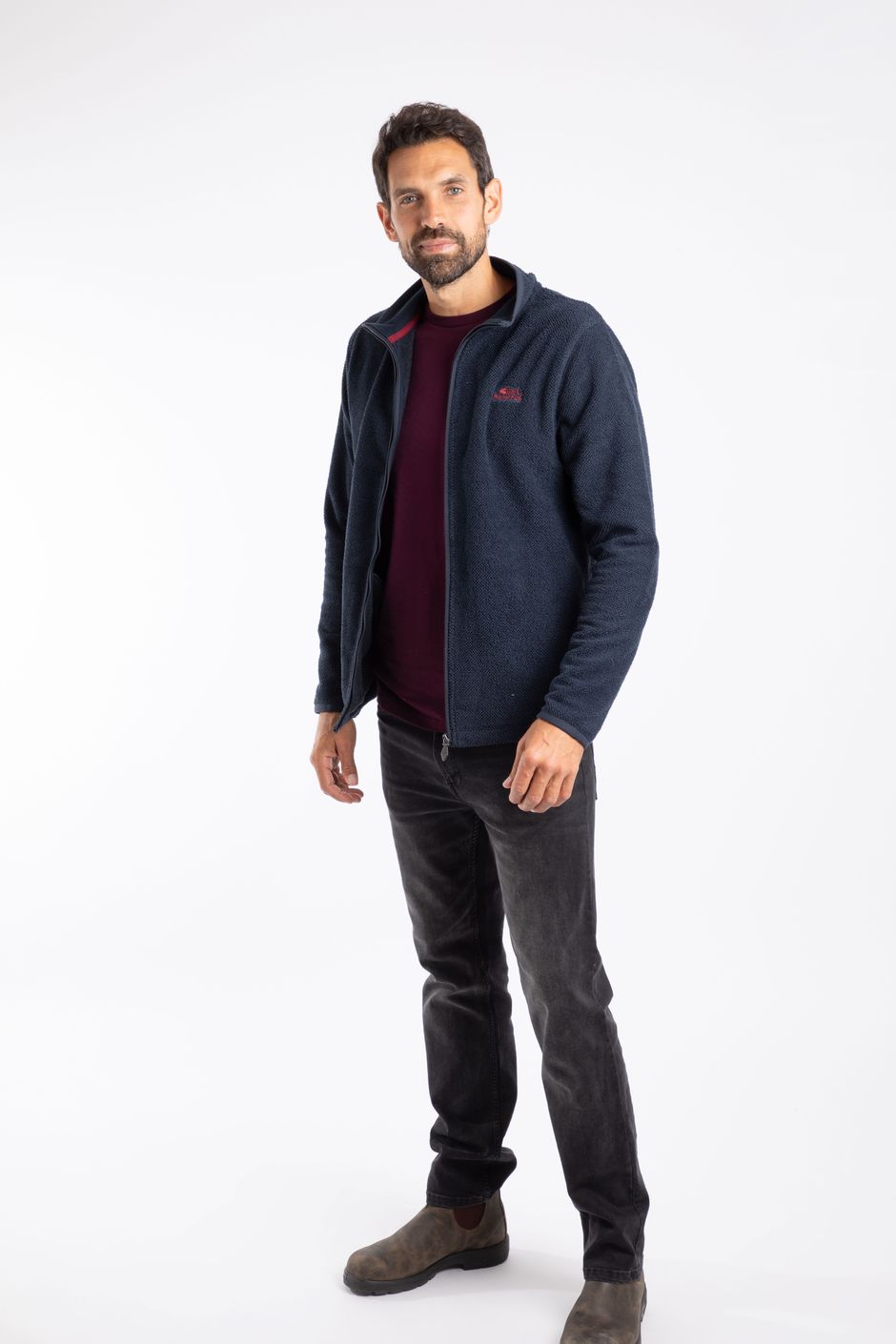 Merrill Full Zip Textured Fleece Midnight | Weird Fish