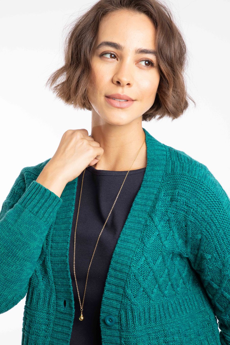 Amiens Mixed Stitch Outfitter Cardigan Deep Teal | Weird Fish