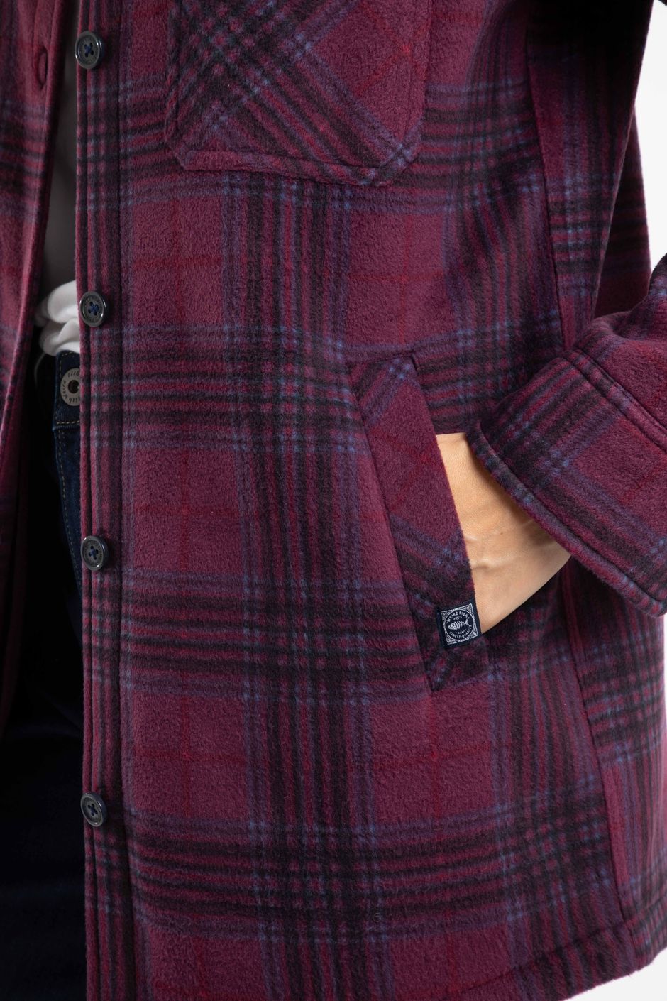 Autumn Check Fleece Shacket Aubergine | Weird Fish