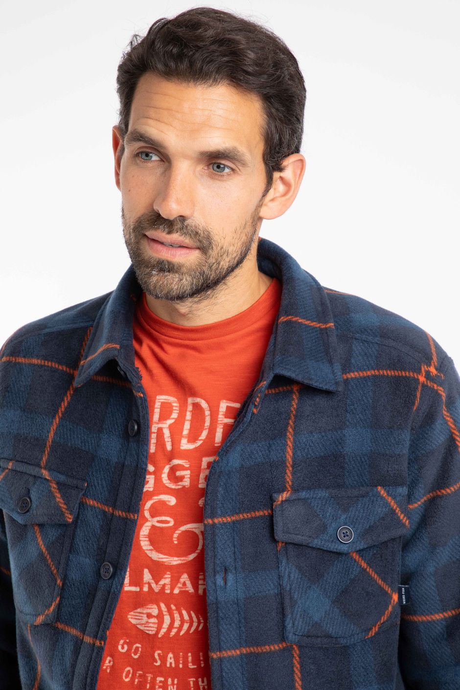 Tyburn Check Fleece Shacket Navy | Weird Fish