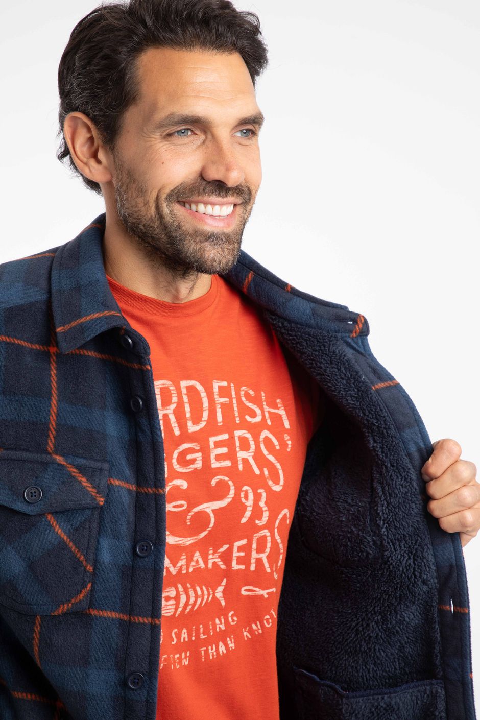 Tyburn Check Fleece Shacket Navy | Weird Fish