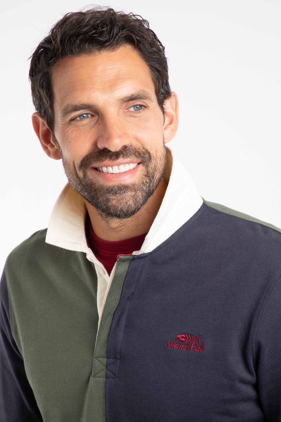 Lyon Organic Cotton Colour Block Rugby Shirt Deep Lichen Green | Weird Fish