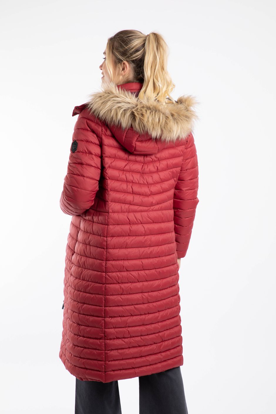 Kempley Lightweight Padded Mid-Line Faux Fur Hooded Jacket Garnet ...