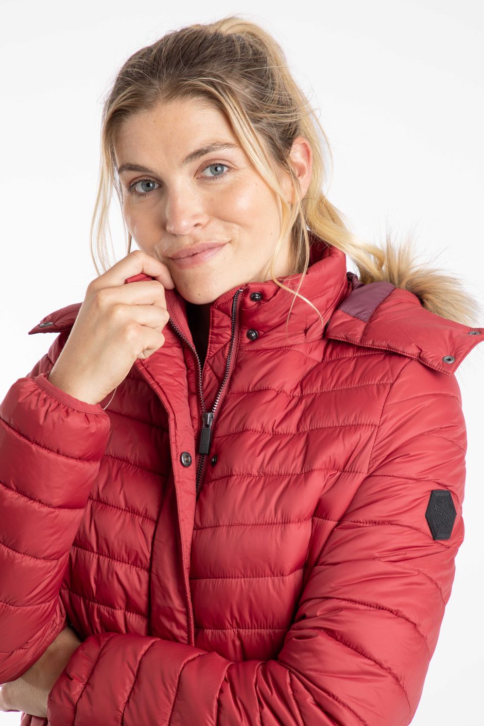 Kempley Lightweight Padded Mid-Line Faux Fur Hooded Jacket Garnet ...