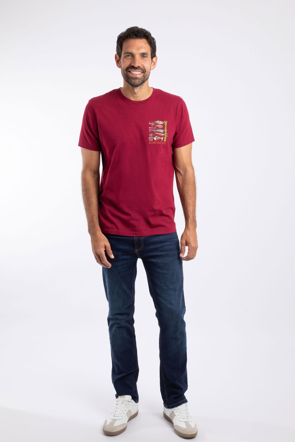 Sling Your Hook Back Print Artist T-Shirt Garnet | Weird Fish