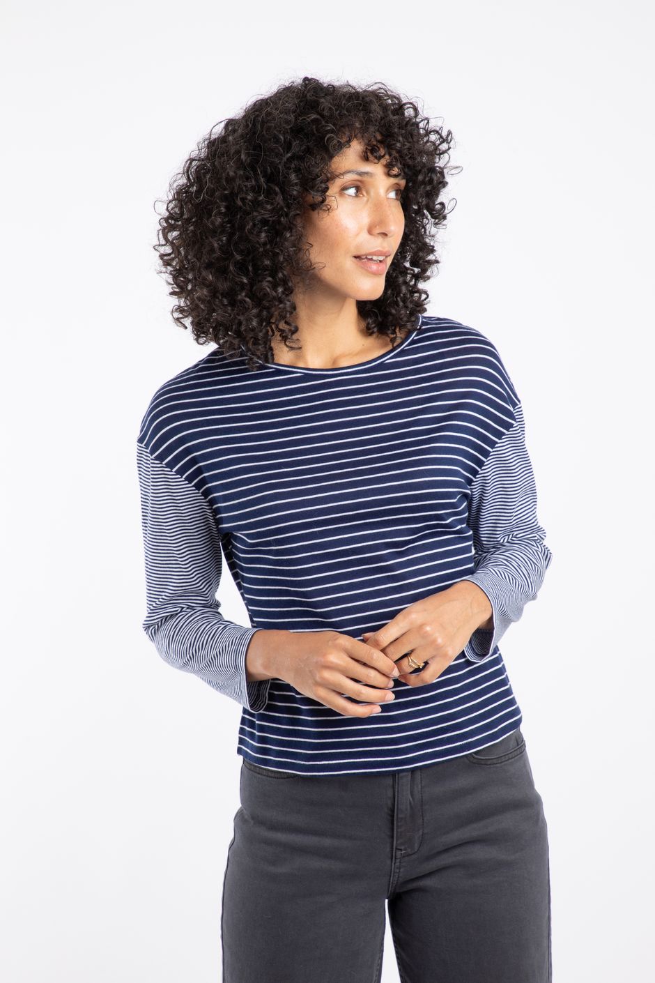 Calfee Striped Long Sleeve T-Shirt Navy | Weird Fish