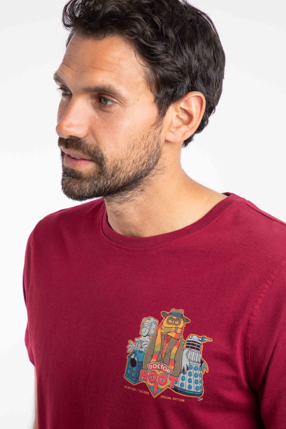 Doctor Hoot Back Print Artist T-Shirt Garnet | Weird Fish