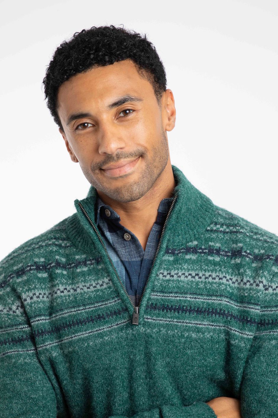 Larner 1/4 Zip Fair Isle Jumper Deep Teal | Weird Fish