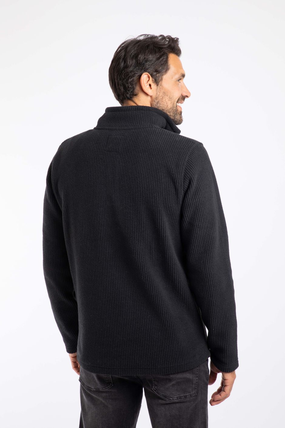 Newport Quarter Zip Ribbed Fleece Black | Weird Fish