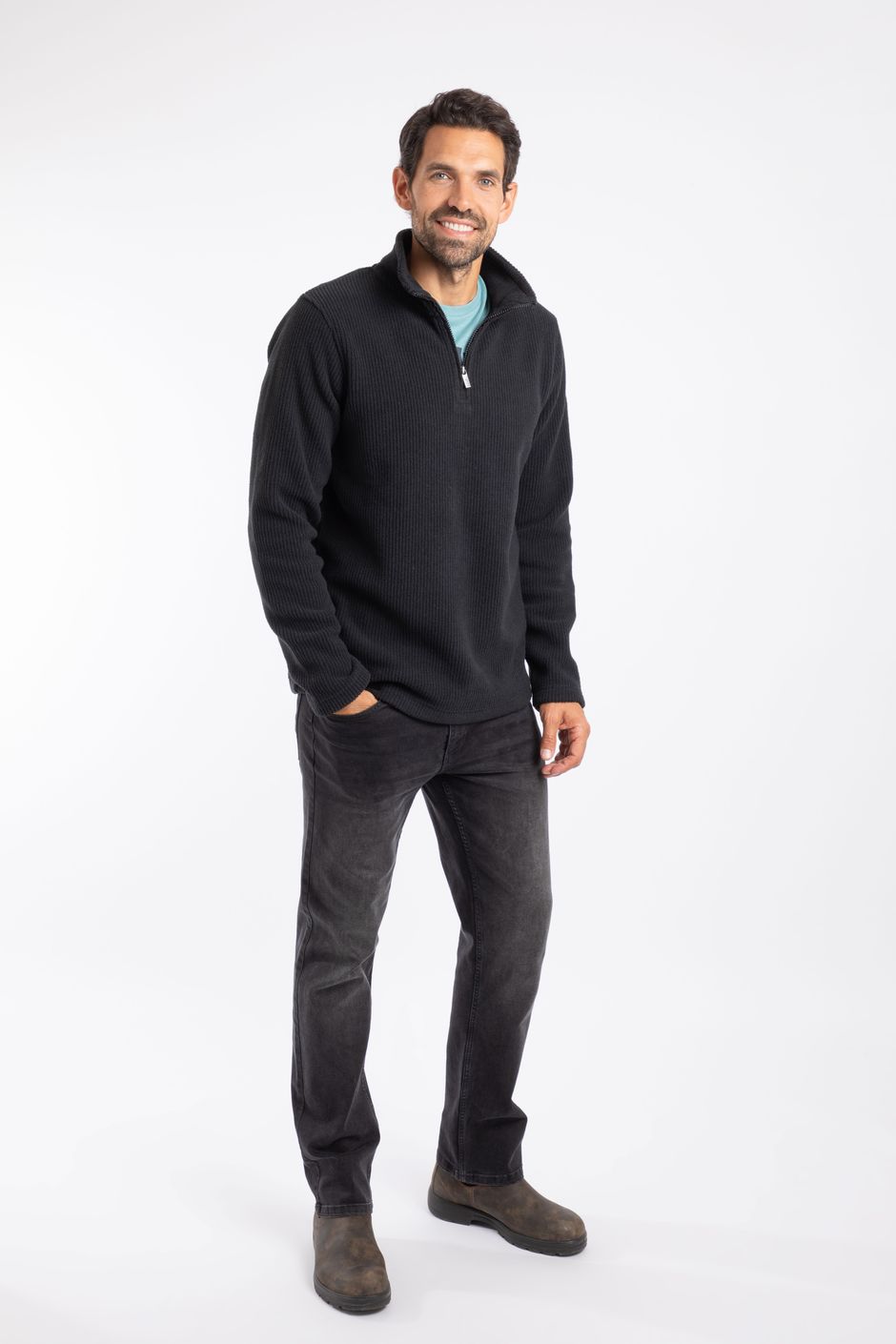 Newport Quarter Zip Ribbed Fleece Black | Weird Fish